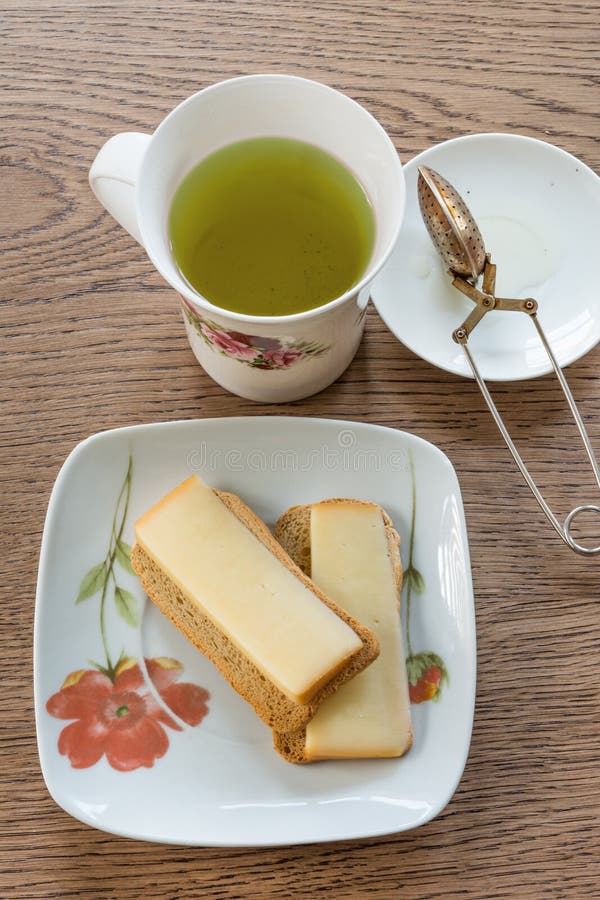 Green Tea with Crackers and Cheese Stock Photo - Image of cracker, food ...