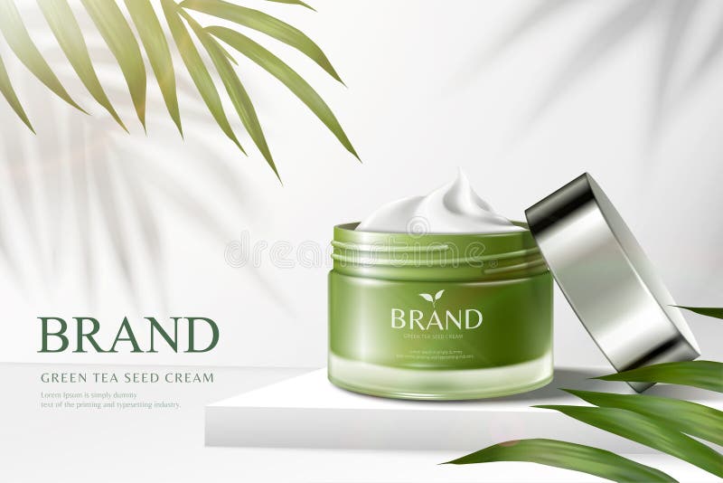 Green tea cream jar ads stock vector. Illustration of advertising ...