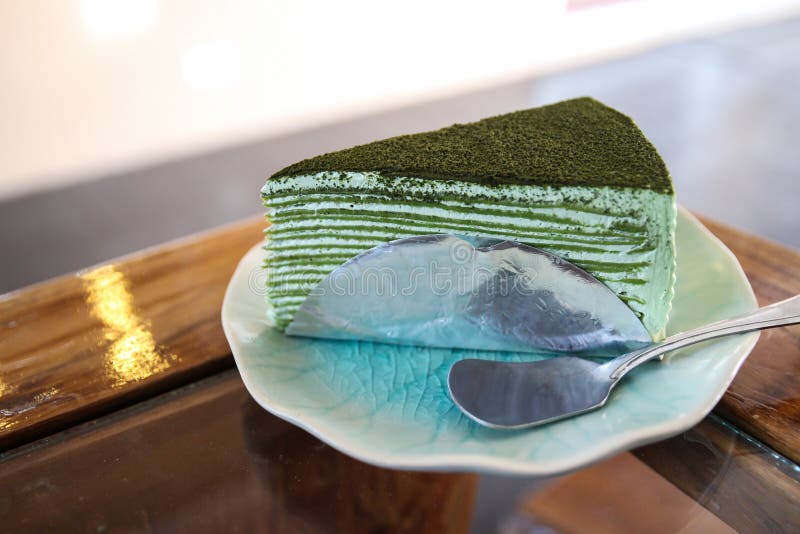 Green tea crepe cake stock image. Image of cream, baked - 49785135