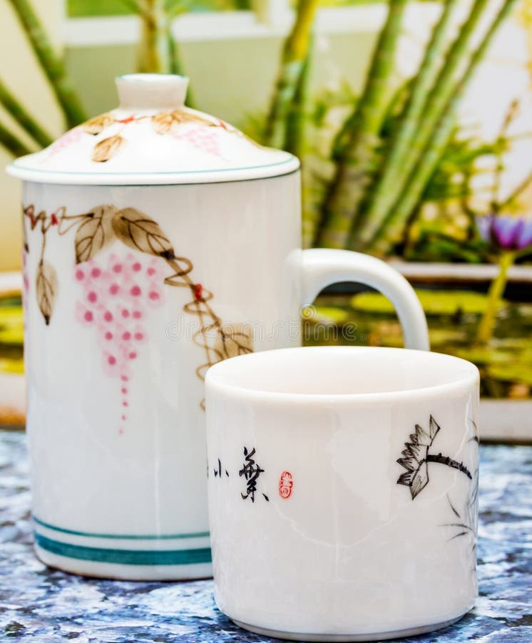 Green Tea Cup Indicates Break Time and Beverage Stock Photo - Image of ...