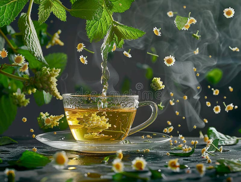 Green tea filling a cup stock illustration. Illustration of wellness ...