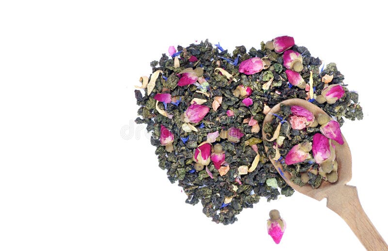 Green Tea. Green Tea with Flowers and Fruit Pieces. Blend Tea Isolated ...