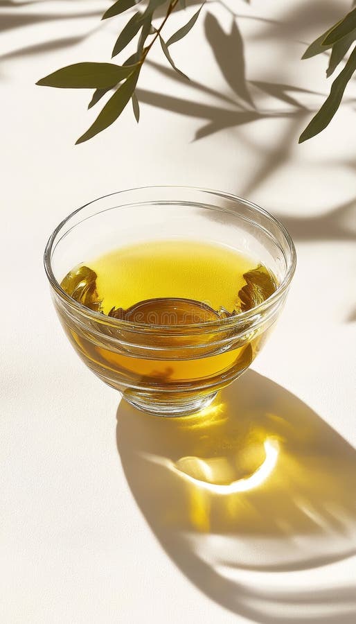 Green Tea, in Glass Cup, with Tree Leaf Shadows, on White Background ...