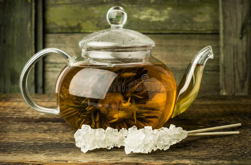 Green tea in a glass pot stock image. Image of ceremony - 38975373