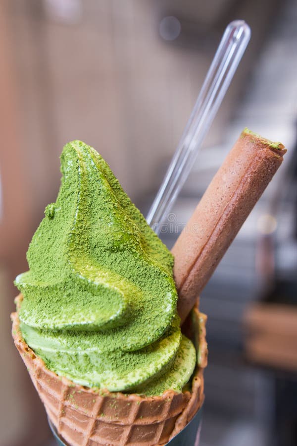 Green tea ice cream cone stock photo. Image of gelato - 97887534