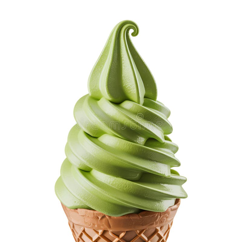 Matcha Ice Cream Cone on a White Backdrop, a Refreshing Frozen Dessert ...