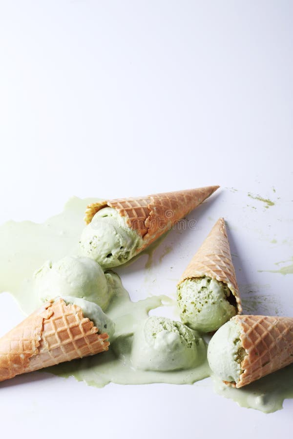 Green Tea Ice Cream Cones Dropped Stock Photo - Image of cool, child ...
