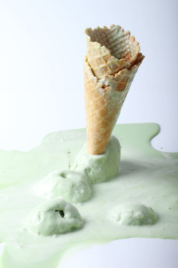 Green Tea Ice Cream Cones Dropped Stock Image - Image of food, creme ...