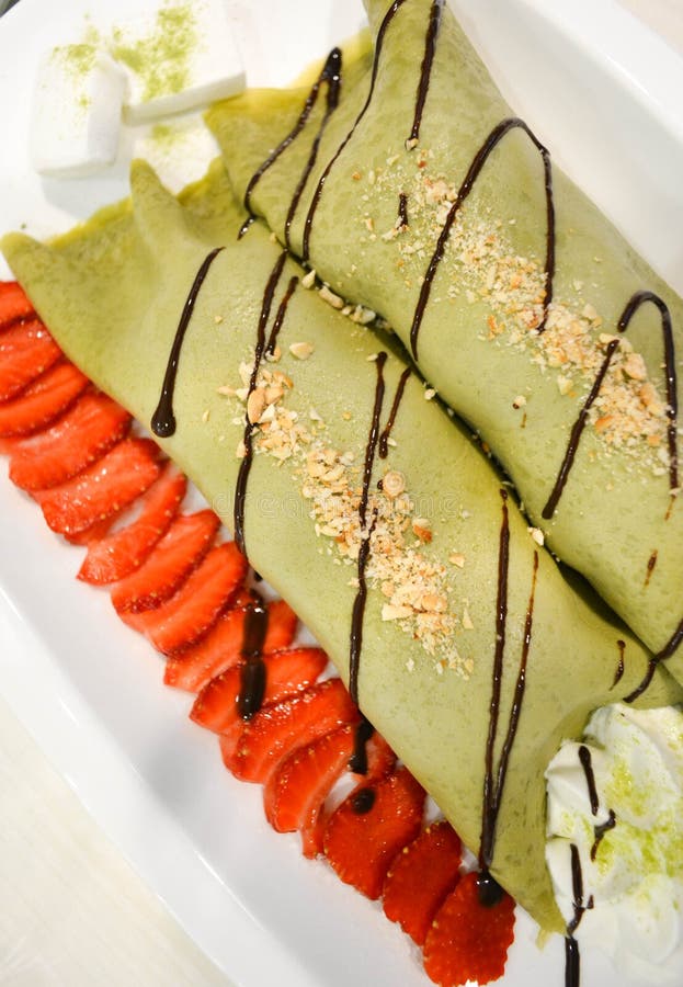 Green tea ice cream crepes stock photo. Image of delicious - 51746404