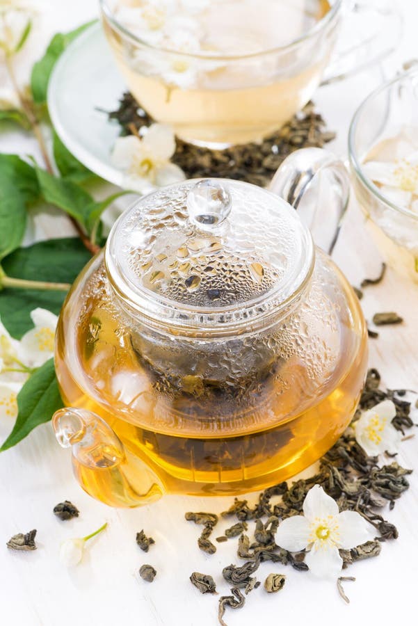 Green Tea with Jasmin, Top View, Vertical Stock Photo - Image of saucer ...