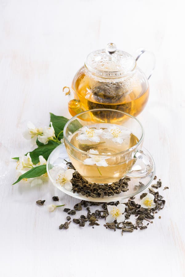 Green Tea with Jasmin, Top View Stock Image - Image of herbal, green ...