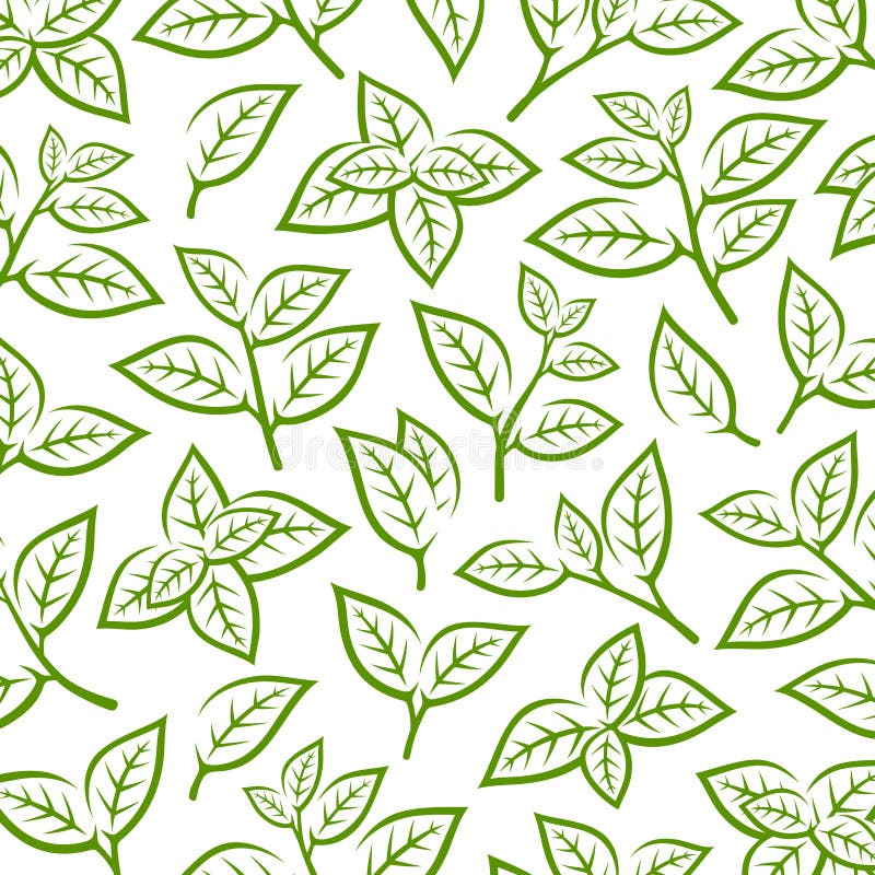 Green Tea Leaf Pattern Background. Collection Green Tea Leaf Icons ...