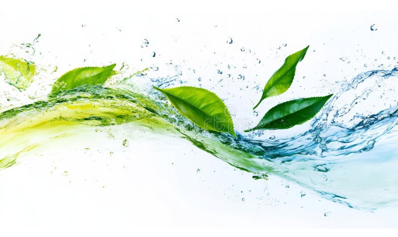 Green Tea Leaves Float in a Wave-like Pattern on a White Background ...