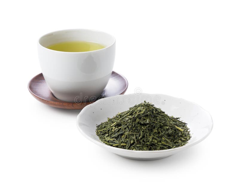 Green Tea and Tea Leaves on a White Background Stock Image - Image of ...