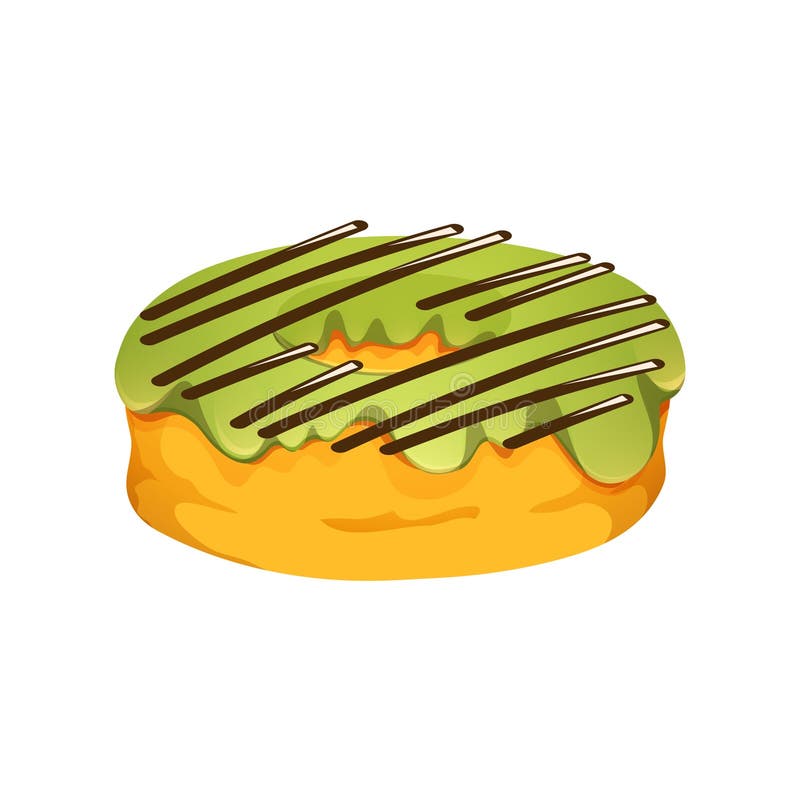 Green Tea Matcha Donut with Chocolate Topping. Vector Illustration on ...