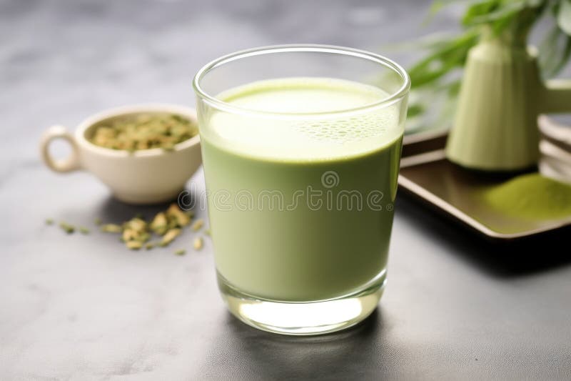 Green Tea Matcha Latte Served in a Transparent Glass Stock Image ...