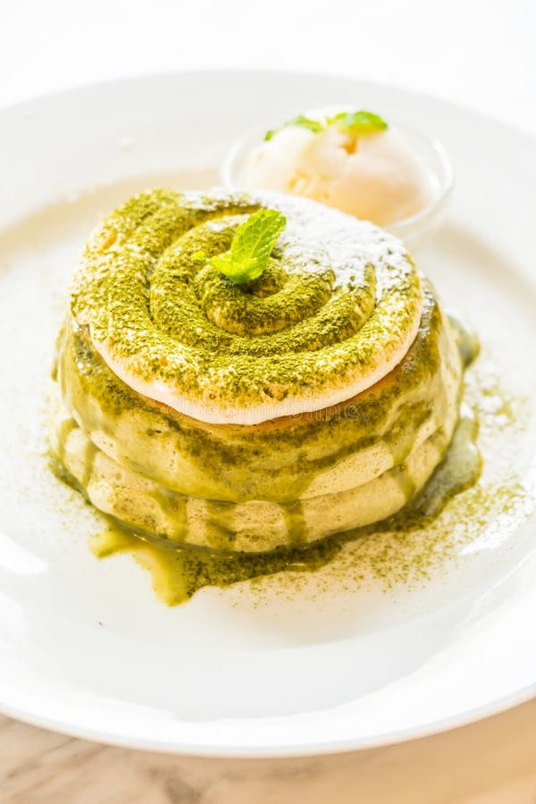 Green tea matcha pancakes stock image. Image of pancakes - 91761185