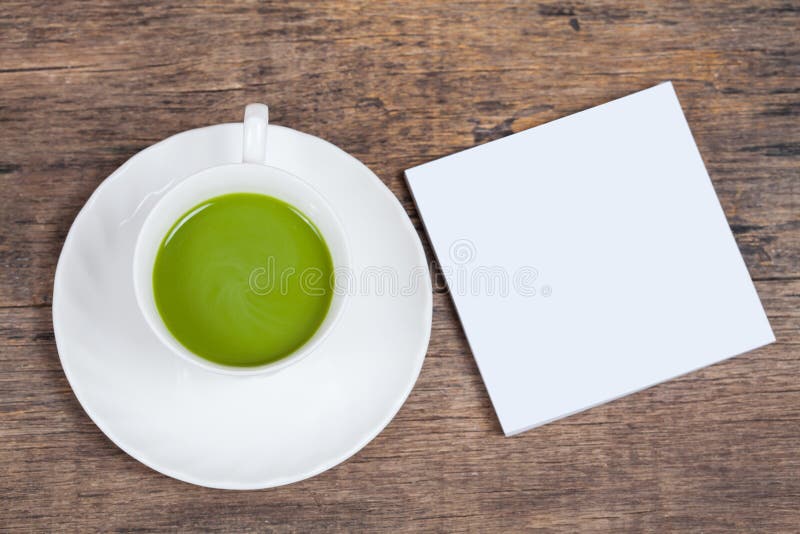 Green Tea with Milk or Hot Matcha Latte with Paper Stock Photo - Image ...