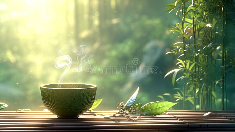 Green Tea in the Morning Sunlight Stock Illustration - Illustration of ...