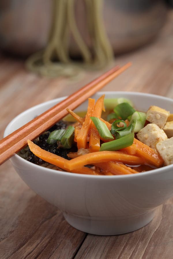 Green Tea Noodle Soup with Vegetables Stock Image - Image of diced ...