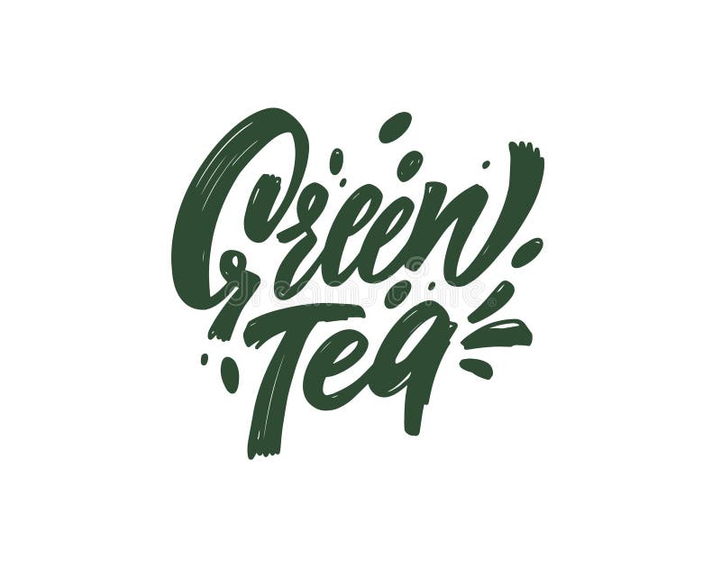 Green Tea Phrase. Hand Drawn Green Color Text. Modern Brush Calligraphy ...