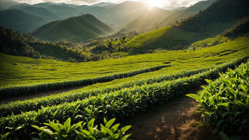 Green Tea Plantation, Farm, Field Mountains Environment Morning ...