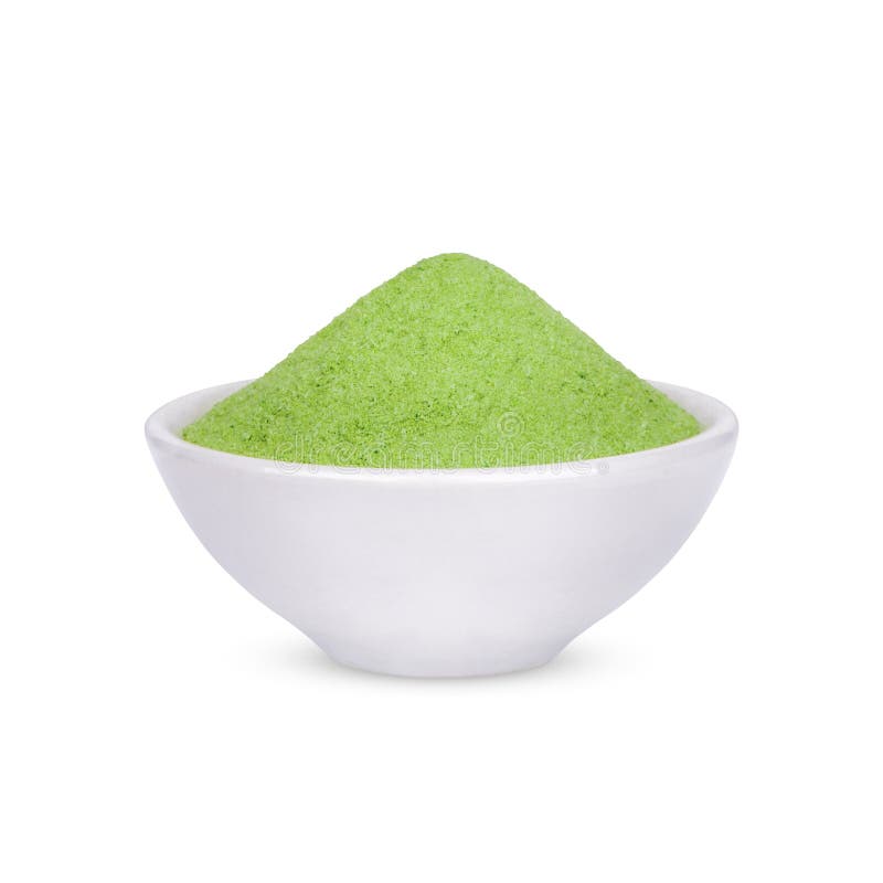 Green Tea Powder with Leaves Isolated on White Background. Top View ...