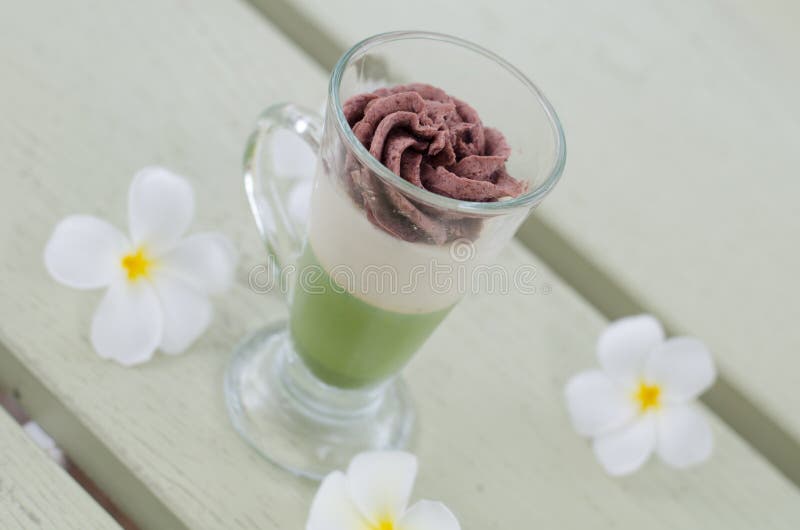 Green Tea and Red Bean Pudding Stock Image - Image of white, dessert ...