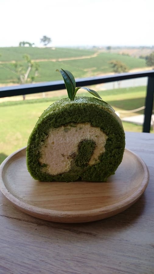 Green tea roll cake stock image. Image of food, planted - 66398775