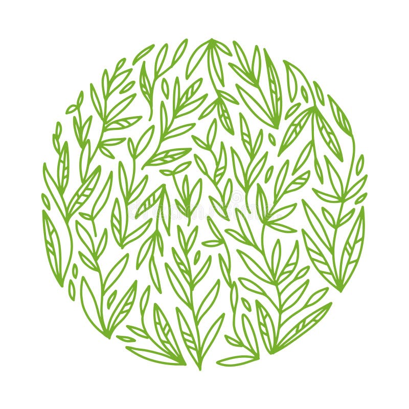 Green Tea. Round Concept of Drinking Tea in an Outline Style ...