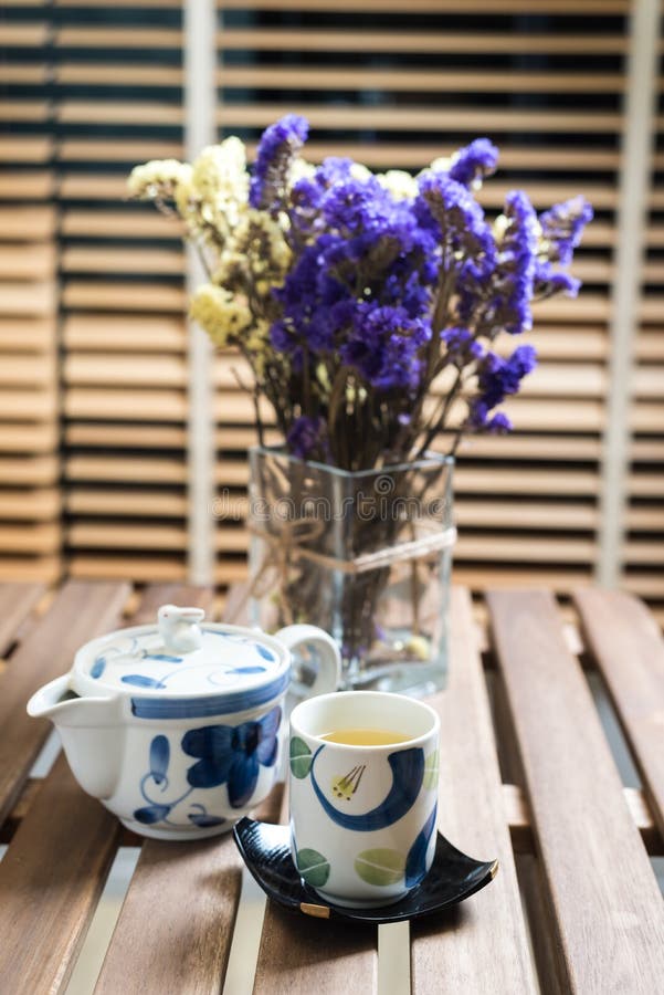Green Tea Set on Wooden Table Stock Photo - Image of white, healthy ...