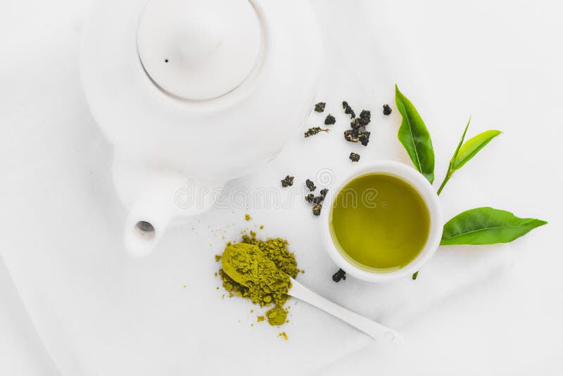 Green Tea in White Cup White Background Aroma Stock Image - Image of ...