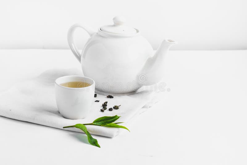 Green Tea in White Cup White Background Aroma Stock Image - Image of ...