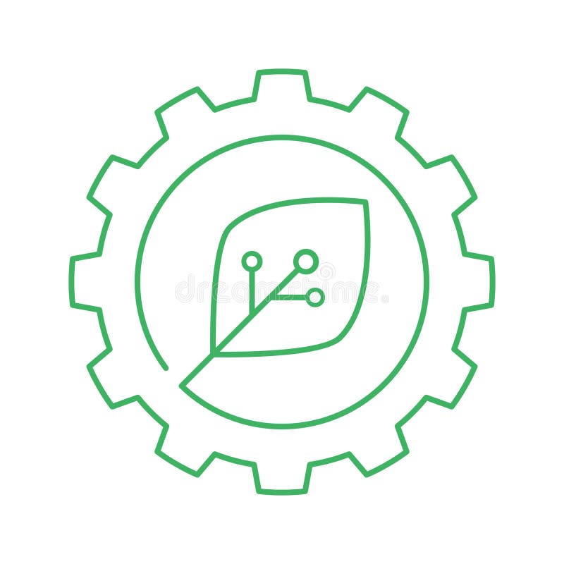 Green Tech Icon Leaf and Cog Shape for Nature and Tech, Sustainability ...