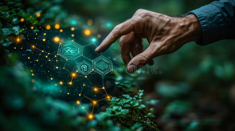 Green Tech Innovation Hand Interacting with Eco Friendly Network AI ...