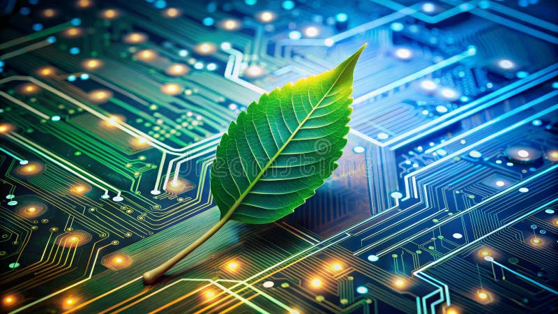 Green Tech a Leaf on a Circuit Board, Technology, Sustainability ...