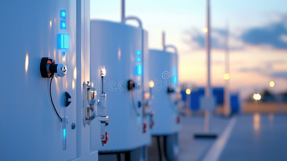 Green Technology Background Design. White Hydrogen Fuel Tanks Array at ...