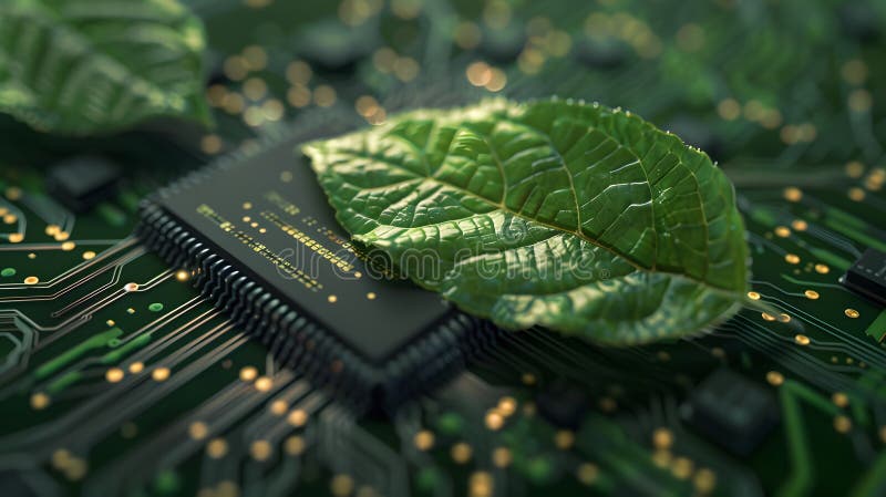 Green Technology Concept with Leaf on Circuit Board Stock Illustration ...