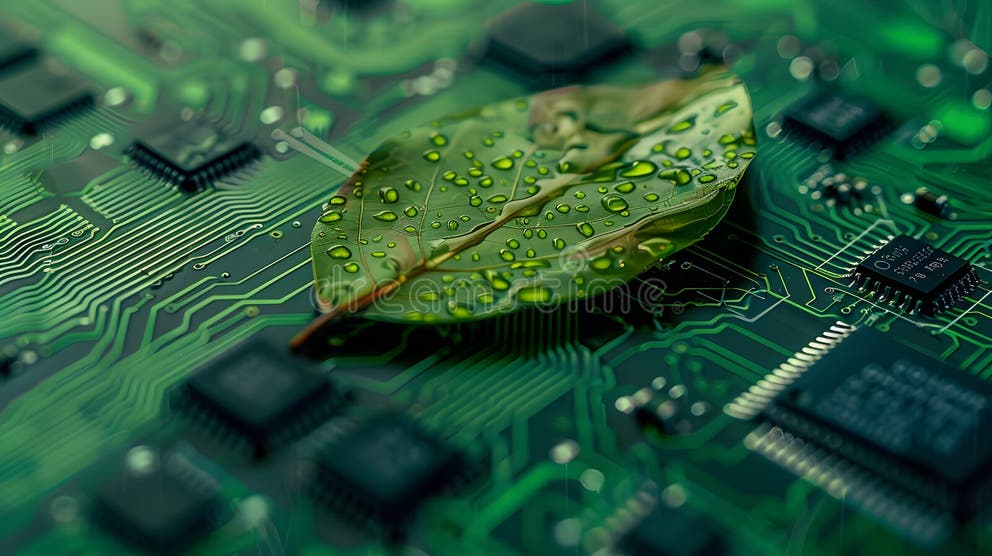 Green Technology Concept with Leaf on Circuit Board Stock Illustration ...