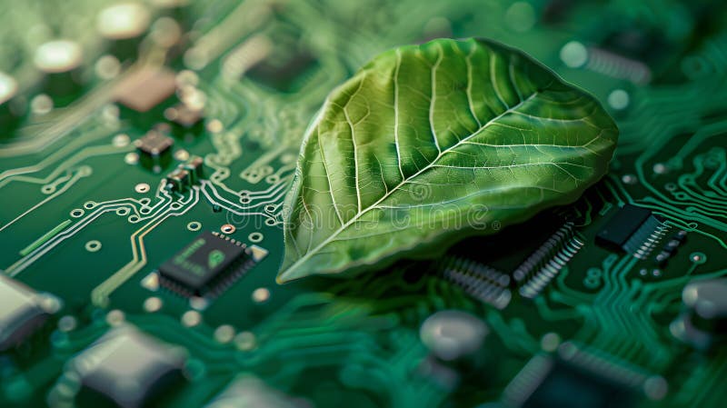 Green Technology Concept with Leaf on Circuit Board Stock Illustration ...