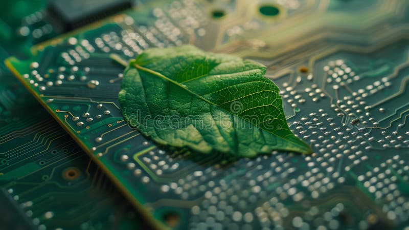 Green Technology Concept - Leaf on Circuit Board Stock Illustration ...