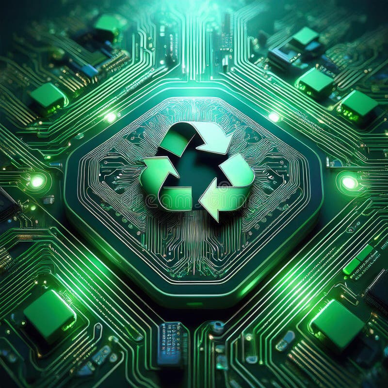 Green Technology Concept with Recycle Sign on Circuit Board. AI Content ...
