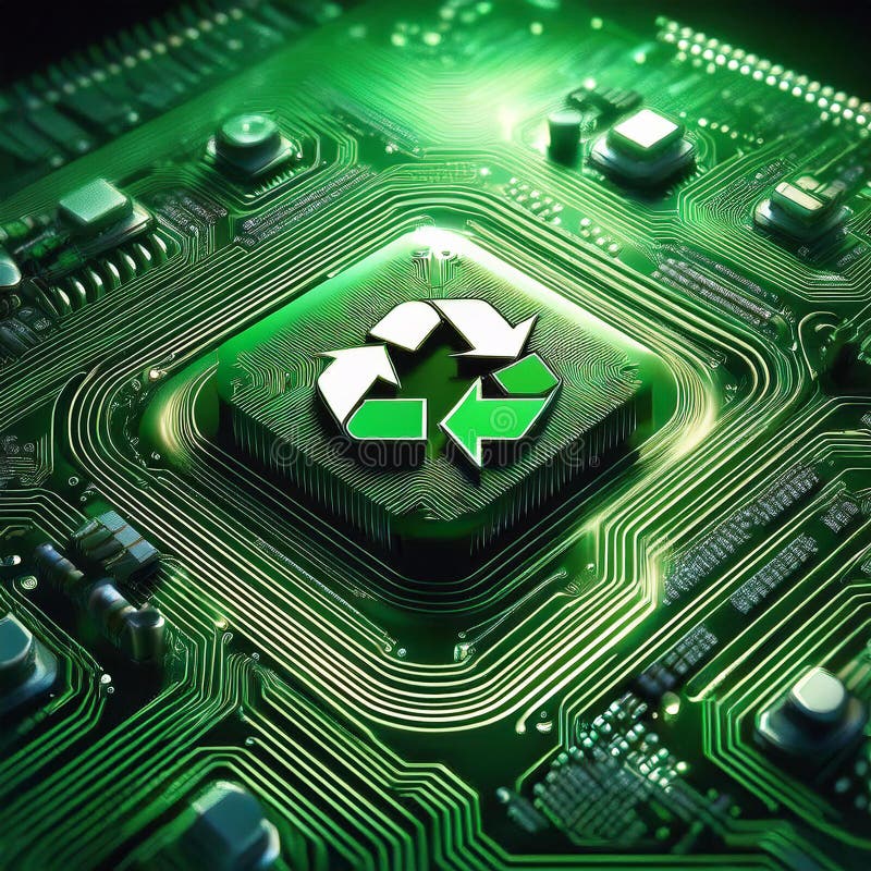 Green Technology Concept with Recycle Sign on Circuit Board. AI Content ...