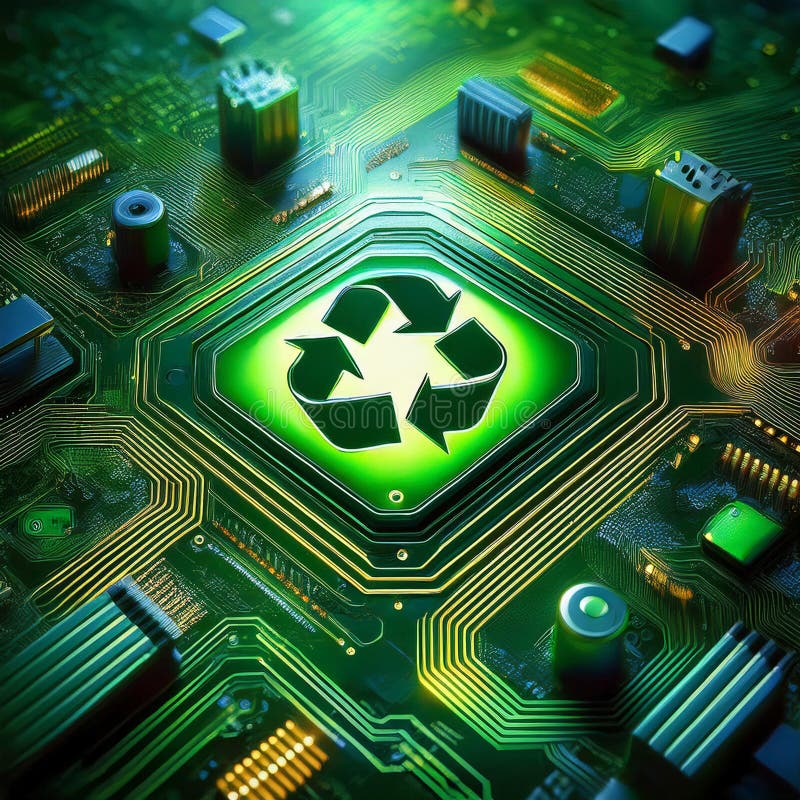 Green Technology Concept with Recycle Sign on Circuit Board. AI Content ...