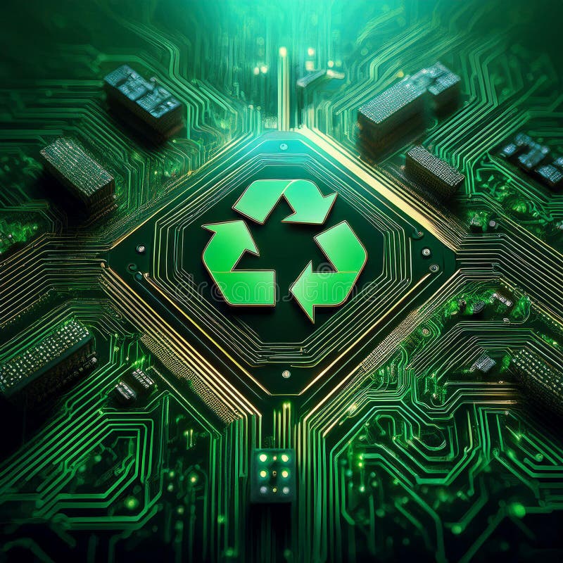 Green Technology Concept with Recycle Sign on Circuit Board. AI Content ...