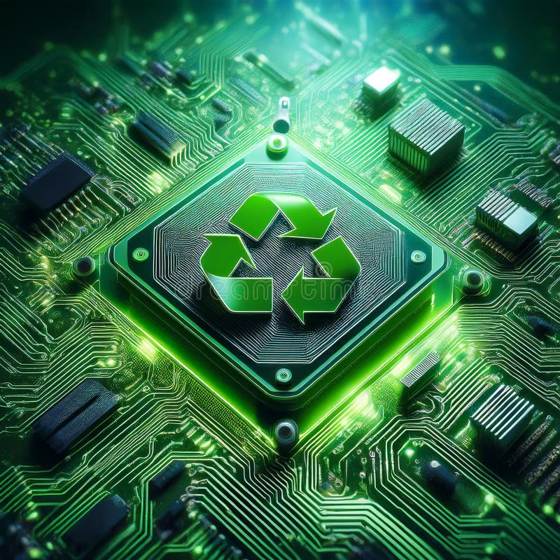 Green Technology Concept with Recycle Sign on Circuit Board. AI Content ...
