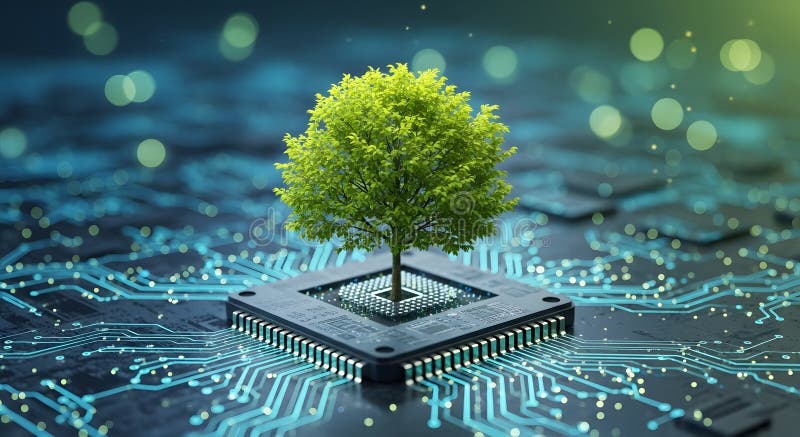 Green Technology Concept Tree Growing from Cpu Chip Sustainable ...