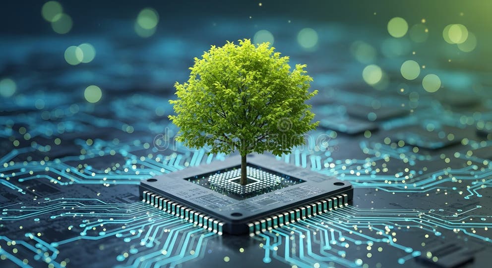 Green Technology Concept Tree Growing from Cpu Chip Sustainable ...
