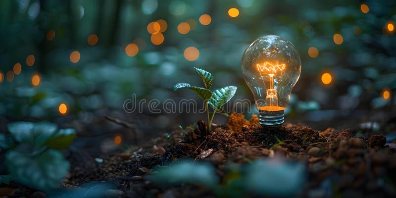 Green Technology Concept with a Tree Growing from Soil Light Bulb and ...