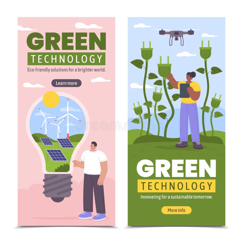 Green Technology Hand-drawn Flat Vertical Banners Set Stock Vector - Illustration of innovation ...